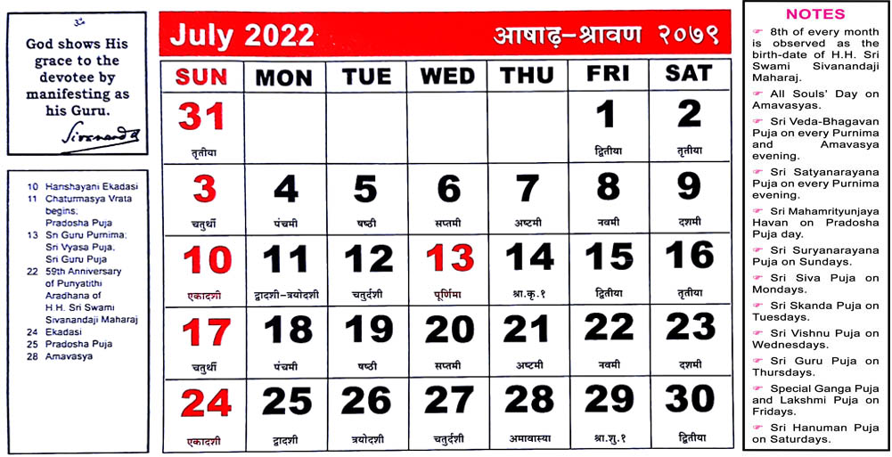 Spiritual Calendar